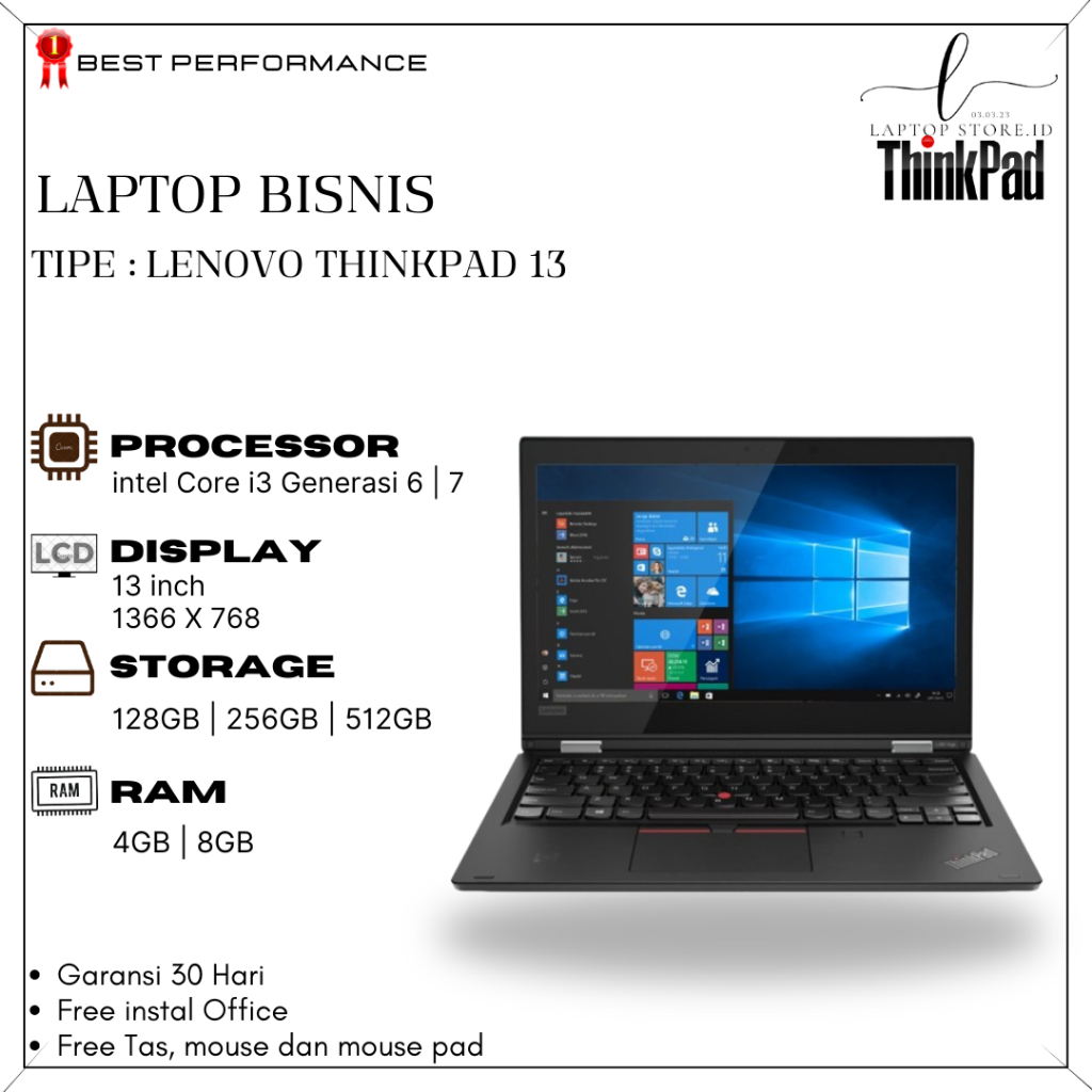 Jual LENOVO THINKPAD 13 INTEL CORE i3 GENERASI 6 / 7 RAM 8/256GB ...