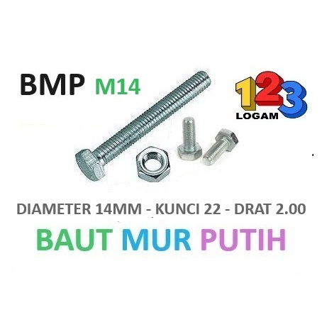 Jual BMP M14x50 mm Baut Mur Putih, Kunci 19 Hexagon - Drat P1.75 | Shopee Indonesia