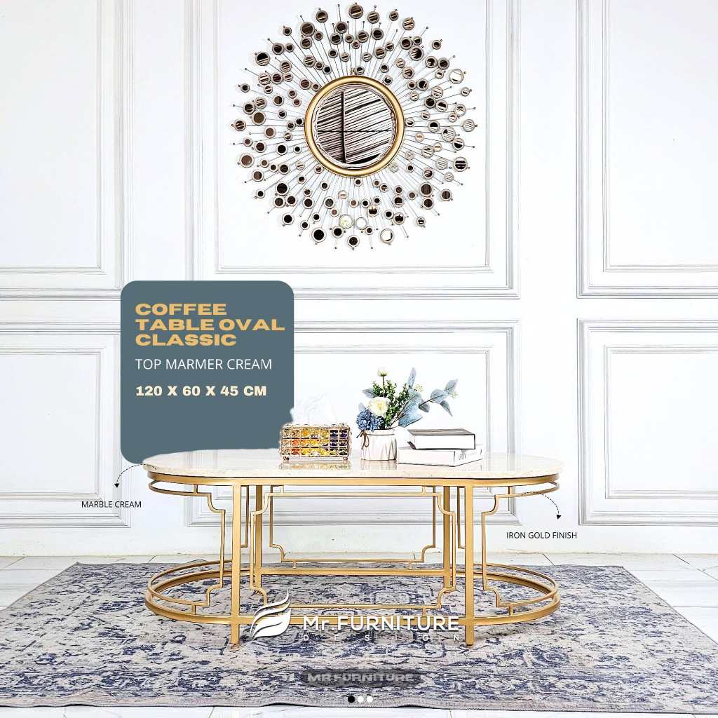 Jual Meja Tamu Oval Mewah Gold | Marmer Cream | Coffee Table Klasik ...