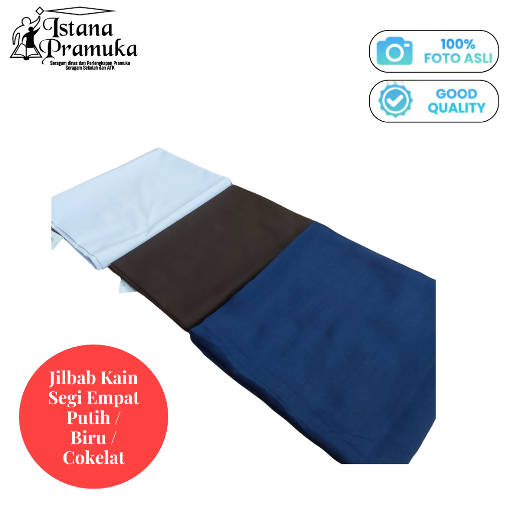 Jual Jilbab Kain Segi Empat Putih / Biru / Cokelat - Istana Pramuka ...