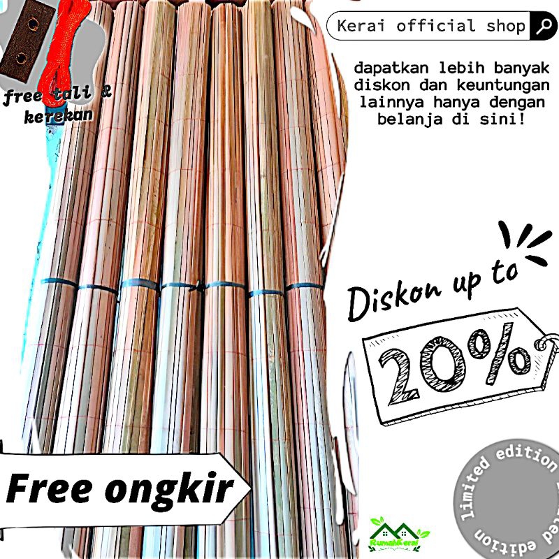 Jual Tirai Krey Outdoor Bambu Sawit Dilengkapi Tali Kerekan Ukuran 2,5m×3m | Shopee Indonesia