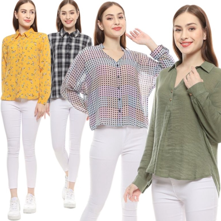 Jual KODE C4D Kemeja dan Blouse Lengan Panjang Kuning Bunga Kotak Pelangi Olive Batik PD5 PD6 ...