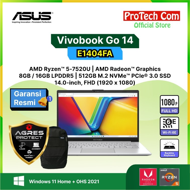 Jual ASUS VIVOBOOK GO 14 E1404FA RYZEN 5 7520 8GB 512GB W11+OHS 14.0FHD ...