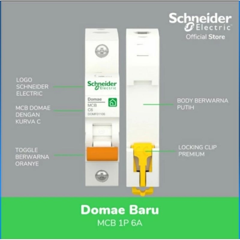 Jual MCB Domae 1P Schneider 6A 10A 16A 1 Phase / 1 Pole 2A 4A 6A 10A, 16A, 20A, 25A, 32A Ampere ...
