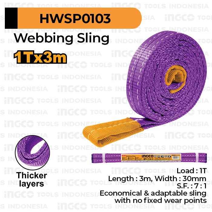 Jual Webbing Sling 1T x 3M Ton Meter INGCO HWSP0103 Sabuk Lift Belt ...