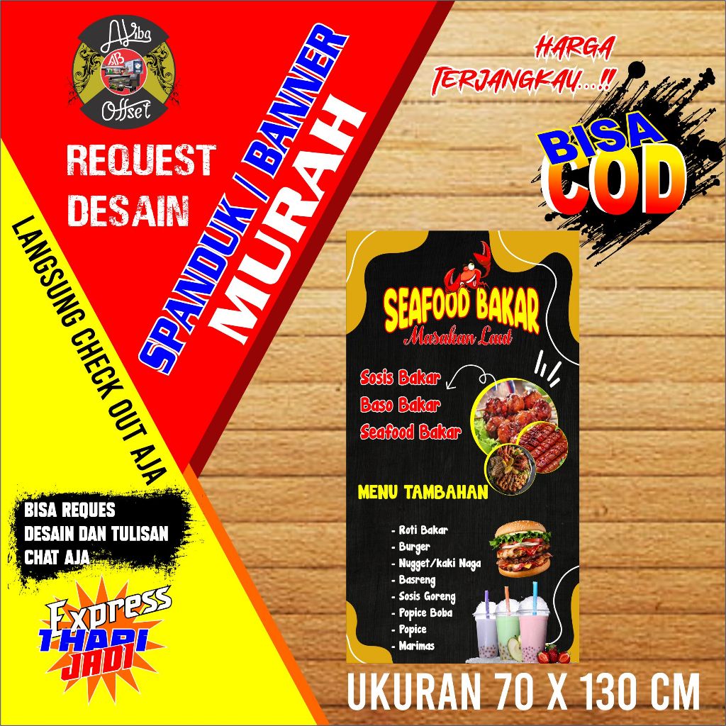 Jual BANNER SPANDUK CUSTOM MENU SEAFOOD 1 UKURAN 70X130CM | Shopee ...