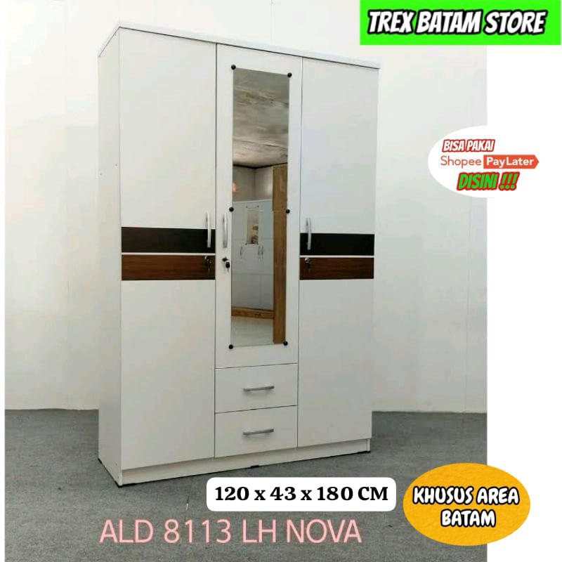 Jual LEMARI KAYU 3 PINTU MOTIF 2 LACI ALD 8113 NOVA HENRY FURNIS ...