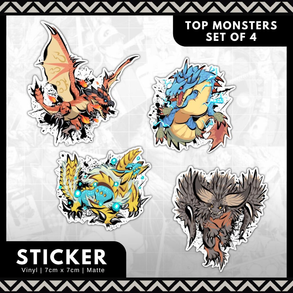 Jual Sticker Vinyl Monster Hunter Top Monsters Set (Zinogre, Nergigante ...