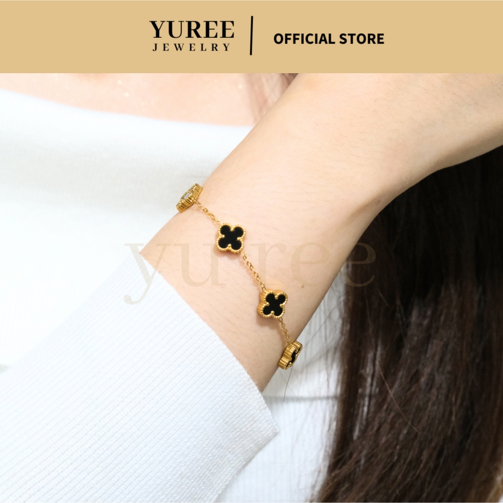 Jual YUREE • Jane Bracelet 18K Gold Plated • Perhiasan Gelang Clover ...