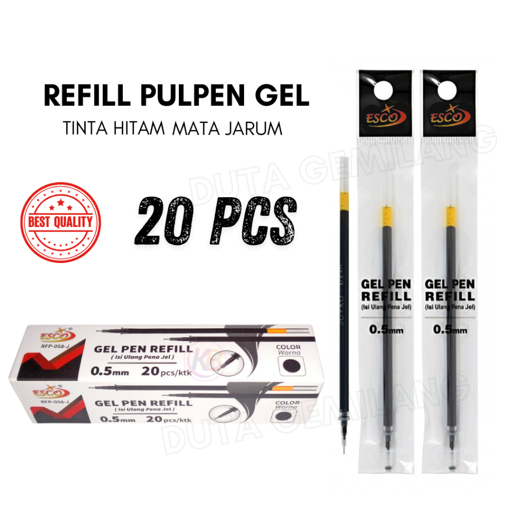 Jual Refill Isi Ulang Pulpen Gel / Hitam 0.5mm / Isi Ulang Pulpen / 20 ...