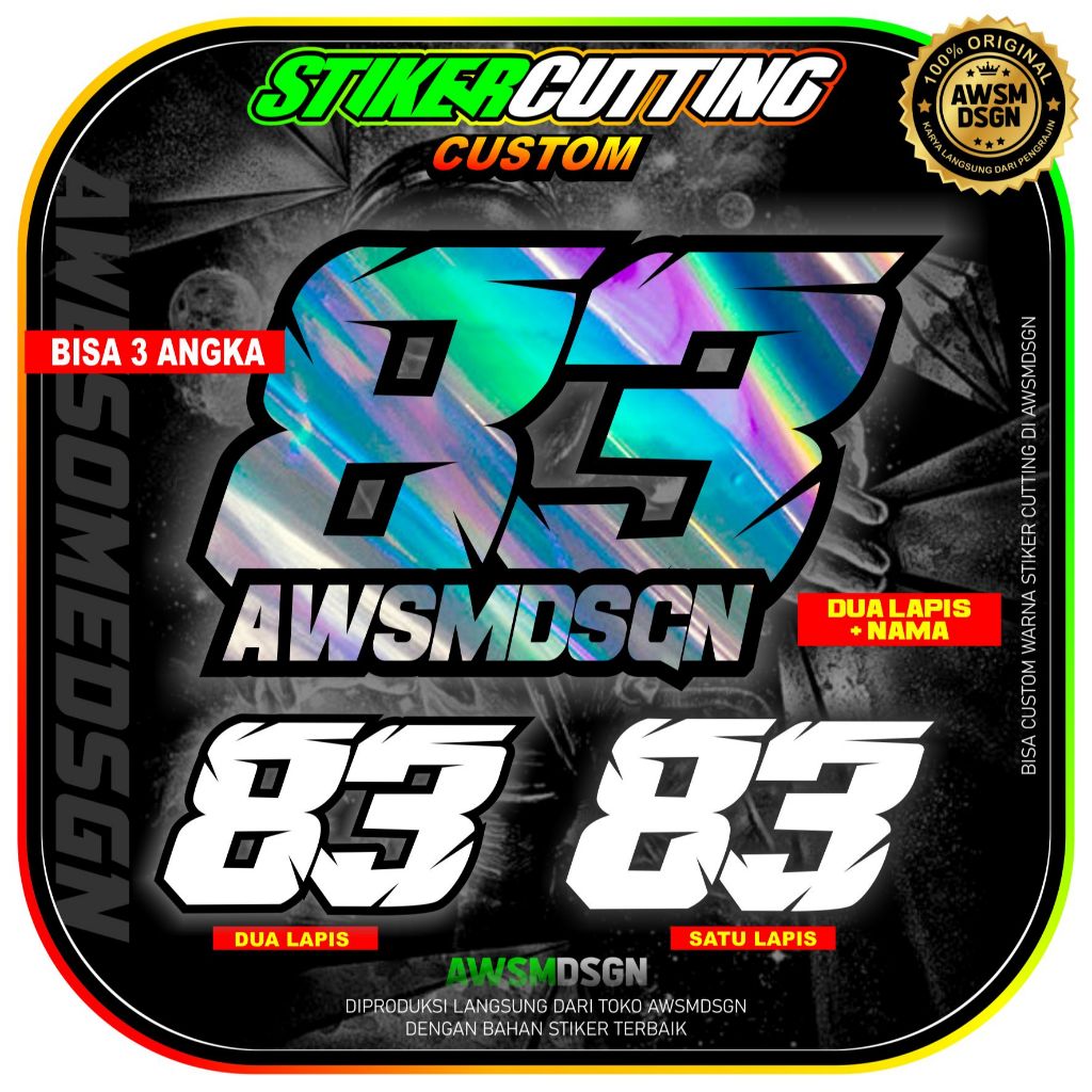 Jual CUSTOM sticker stiker cutting nomor start balap motor mobil v1 ...