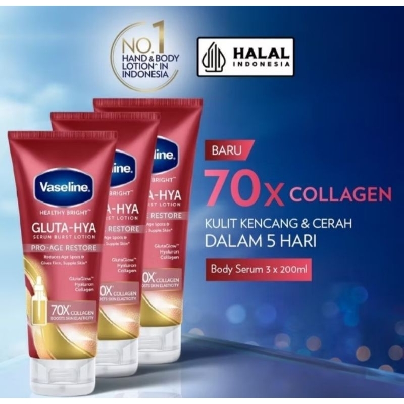 Jual Vaseline Healthy Bright? Gluta-Hya Serum Burst Pro-Age Restore 70X ...
