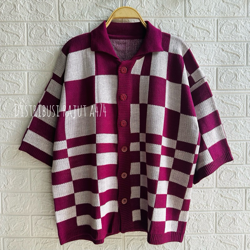 Jual KNITWEAR OUTFIT FUJI CARDIGAN RAJUT MOTIF KOTAK OVERSIZE | Shopee Indonesia