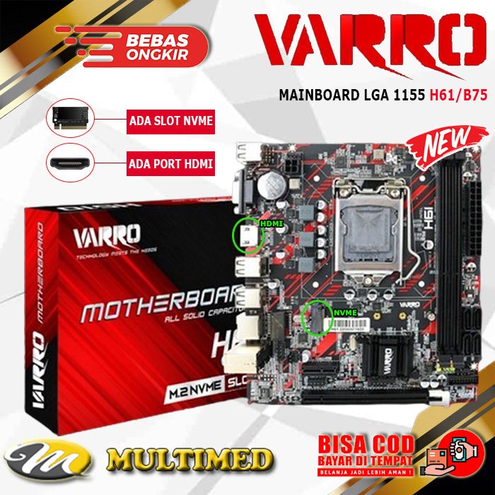 Jual MOTHERBOARD MAINBOARD MOBO VARRO H61 NVME SOCKET 1155 NEW | Shopee Indonesia