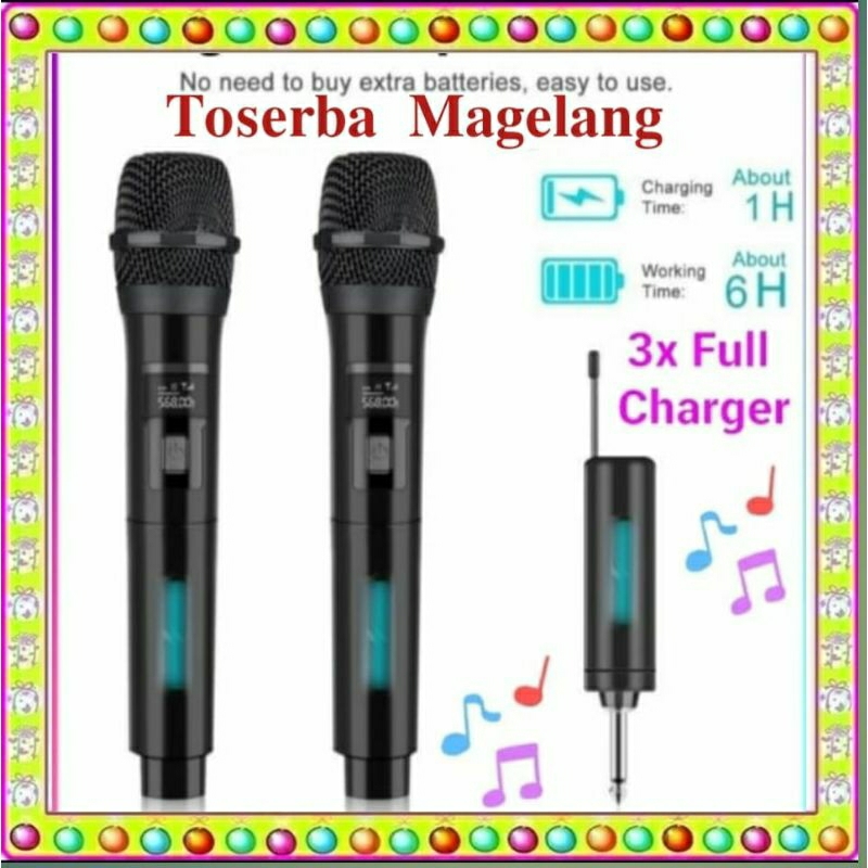 Jual Mic Wireless full charger - mic karaoke - 3 baterai full charger - mic universal - Mic ...
