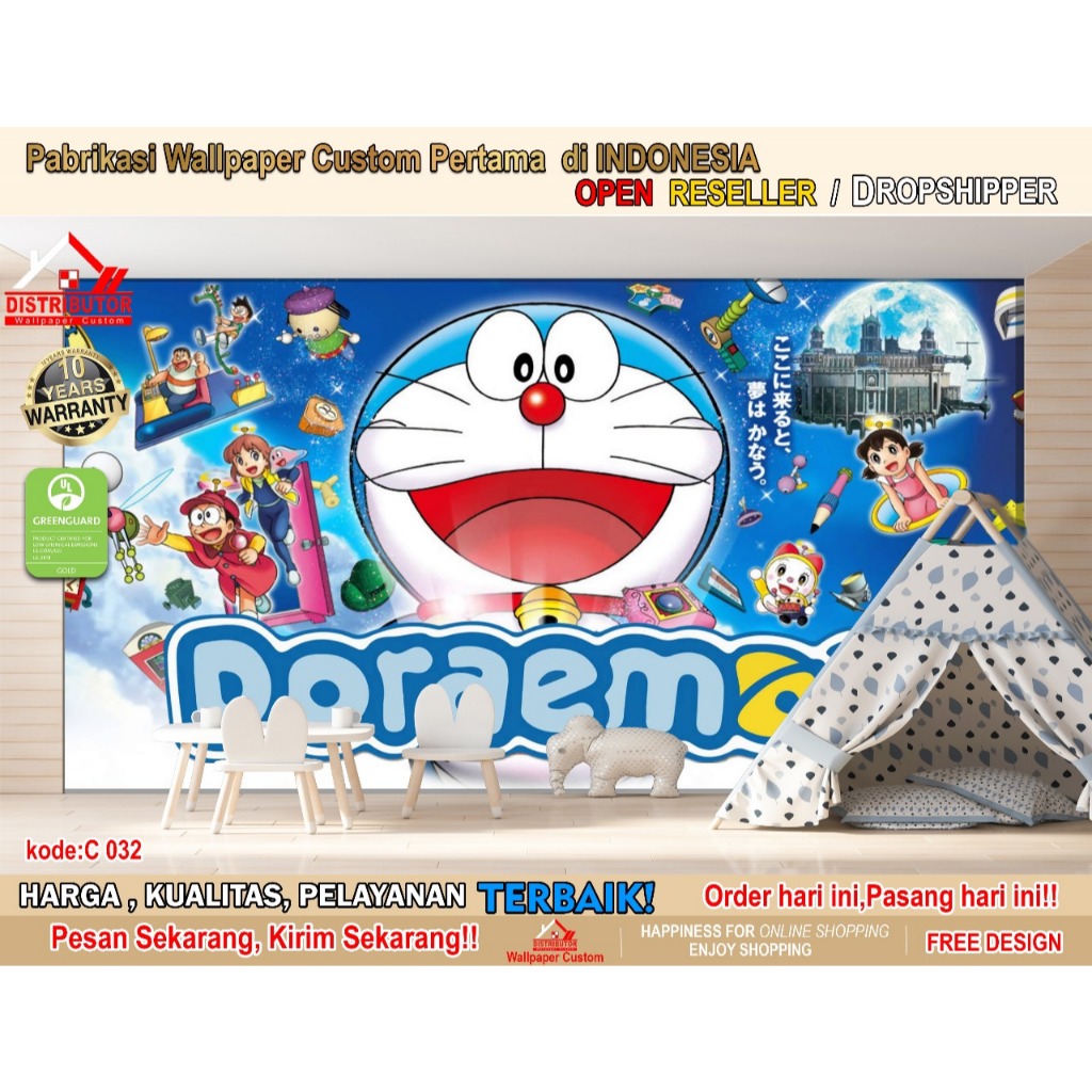 Jual Wallpaper Dinding 3D Custom Tema Doraemon | Wallpaper Kamar Anak ...