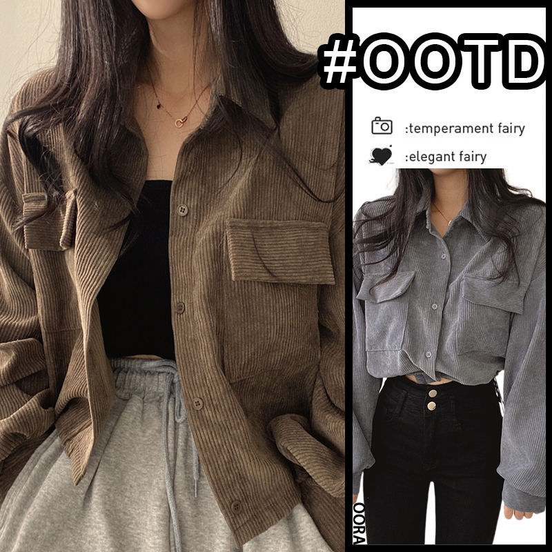 Jual OORA Korean Style Basic Corduroy Shirt Jaket Kemeja Lengan Panjang ...