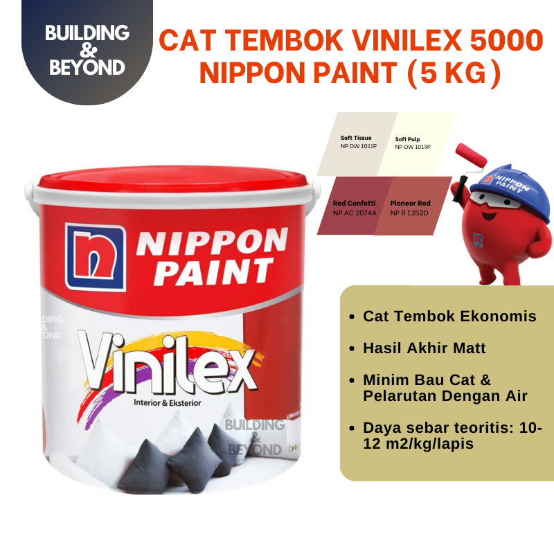 Jual CAT TEMBOK VINILEX 5000 NIPPON PAINT 5 KG WARNA PASTEL MERAH PUTIH | Shopee Indonesia