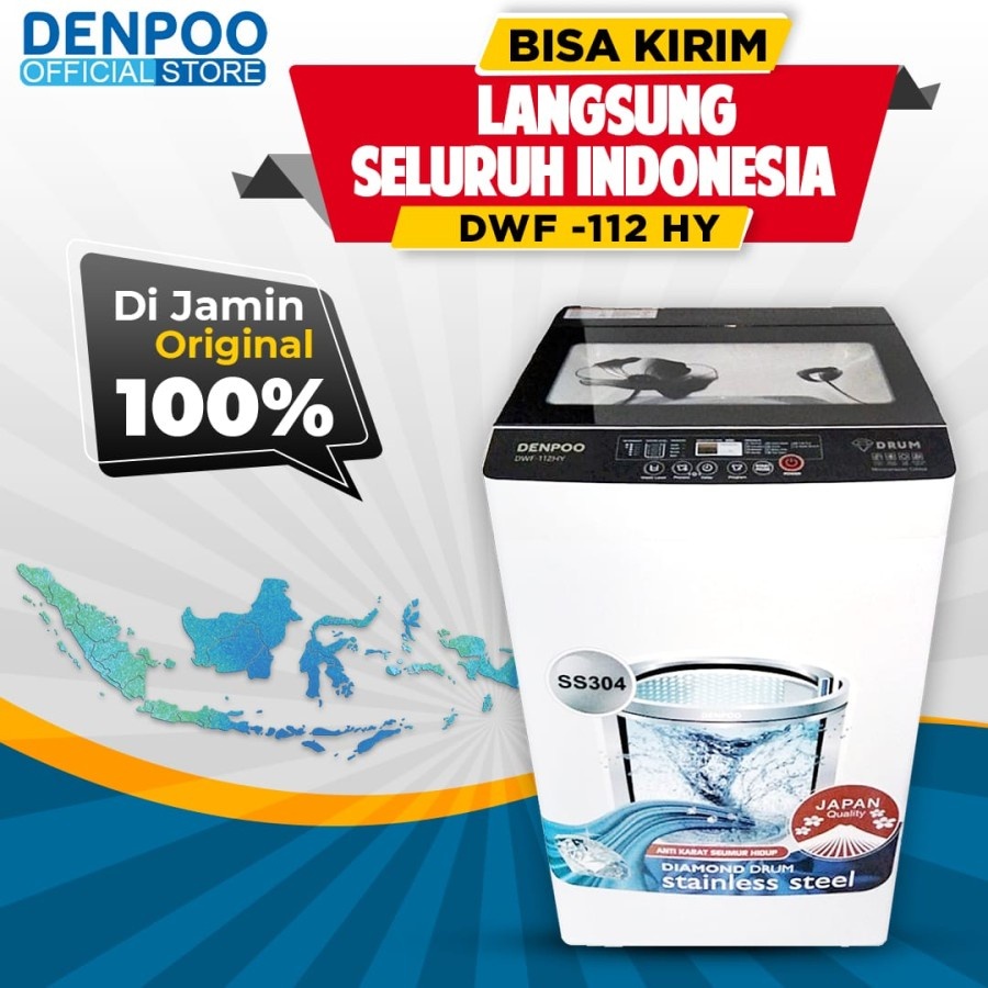 Jual Denpoo Mesin Cuci 1 Tabung 7 Kg Full Otomatis DWF 112 HY SOFT CLOSING | Shopee Indonesia