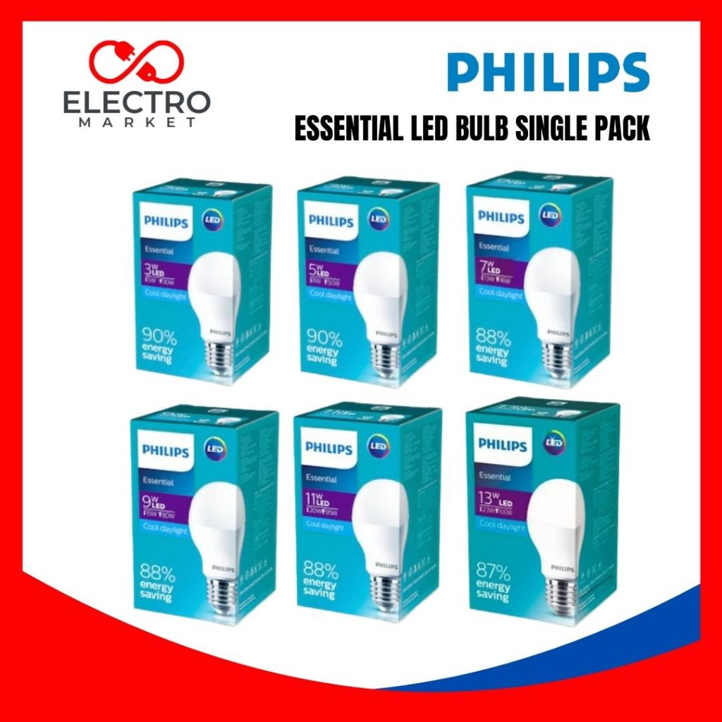 Jual Philips Essential Led Bulb 3W 5W 7W 9W 11W 13W Watt E27 6500K Putih | Shopee Indonesia