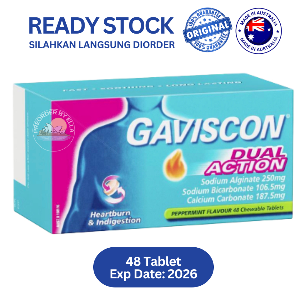 Jual Gaviscon Dual / Double Action Peppermint 48 Chewable Tablets ...