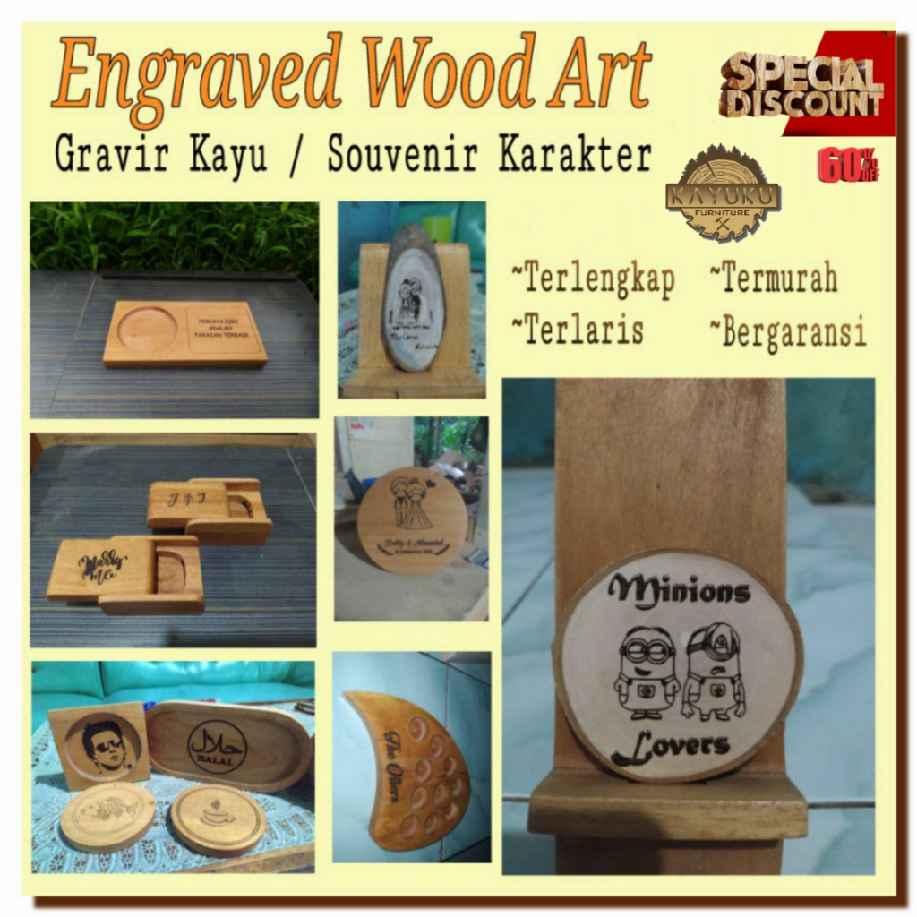 Jual Grafir kayu logo nama engraving laser tatakan Talenan nampan ...