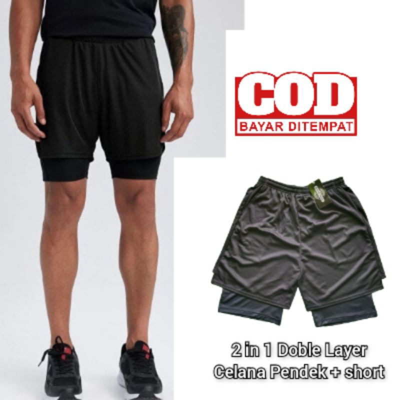 Jual 2 in 1 - Celana Pendek Running + Short Legging Pendek Jadi Satu ...