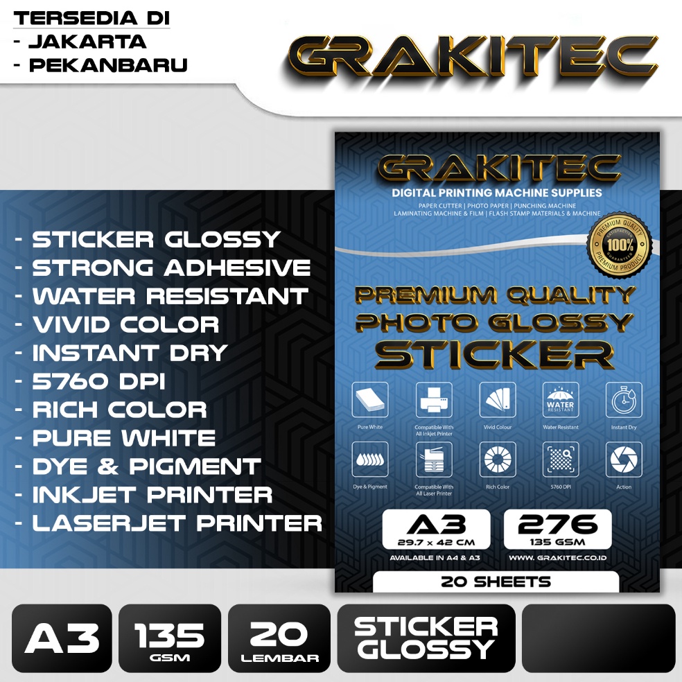 Jual KODE O27U Kertas Sticker A3 Glossy Photo Sticker 135 Gsm Foto ...