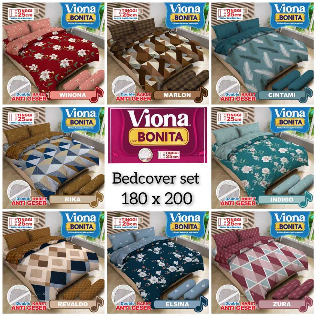 Jual Bedcover Viona By Bonita King 180x200x25 (Anti Geser) - Tinggi 25 ...