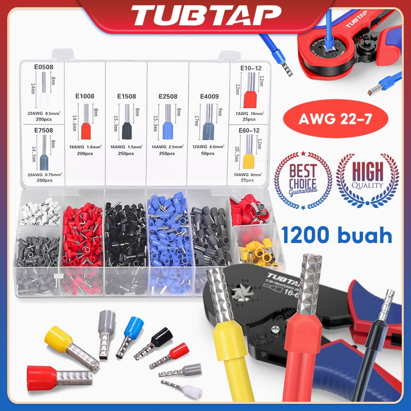 Jual TUBTAP Kit Skun Terminal Ferrules Kawat 1200Pcs - 8 Jenis AWG 22-7 ...