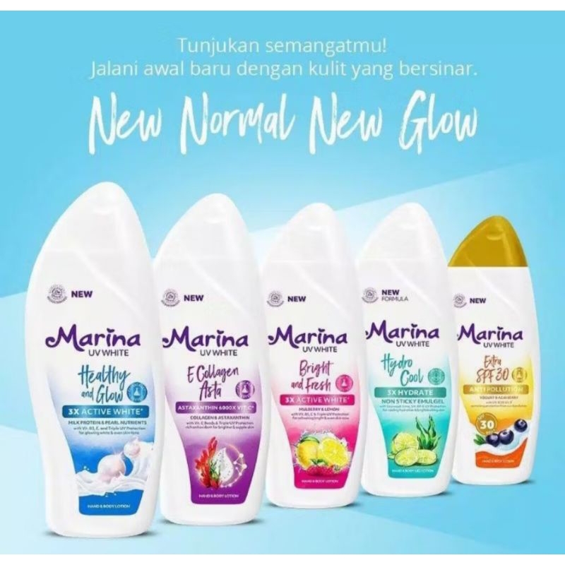 Jual Marina UV White Body Lotion 92 ml / 185 / 460 ml Biru Pink Hijau ...