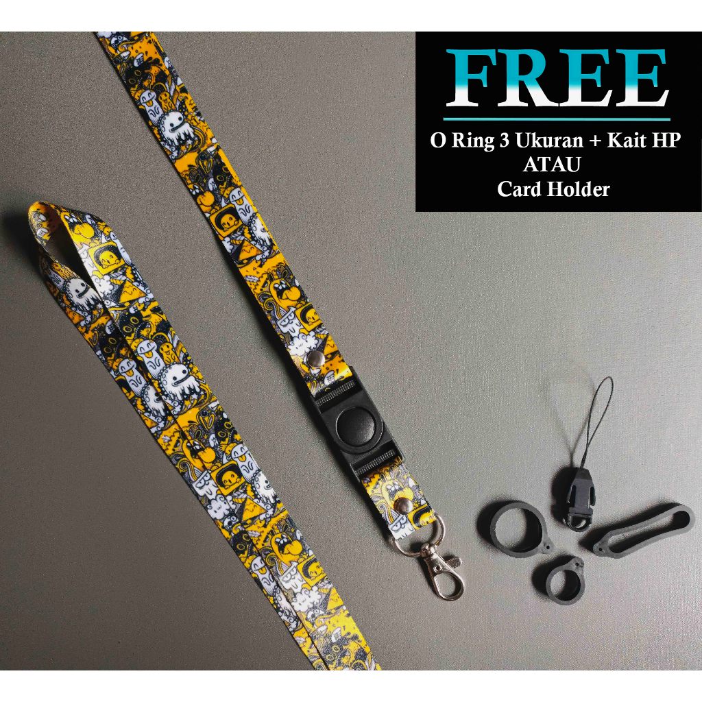 Jual Lanyard ID Card Doodle Yellow - Tali Gantungan HP - Lanyard ...