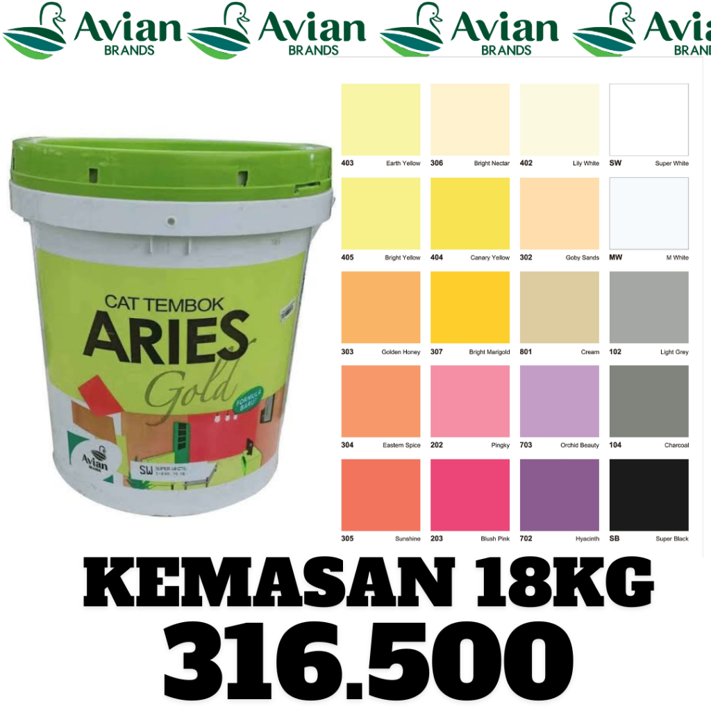 Jual CAT TEMBOK ARIES GOLD (AVIAN BRANDS) KEMASAN 18KG | Shopee Indonesia