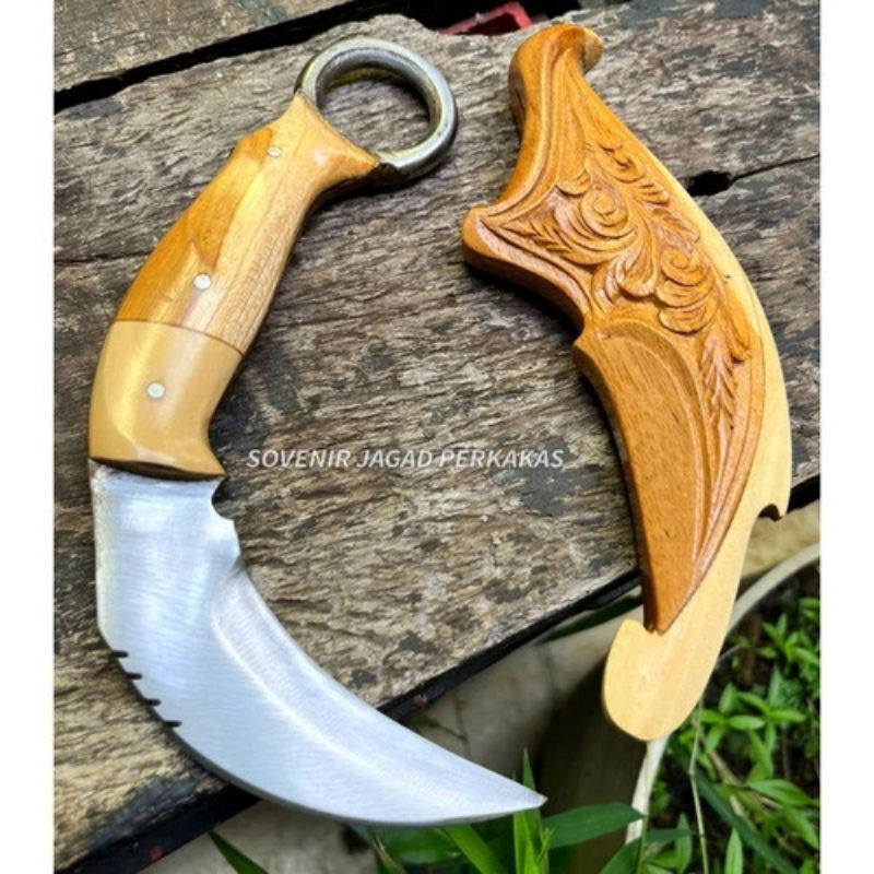 Jual Krambit / karambit Jati Ukir 03 Fulltang Kayu Jati Asli Baja per ...