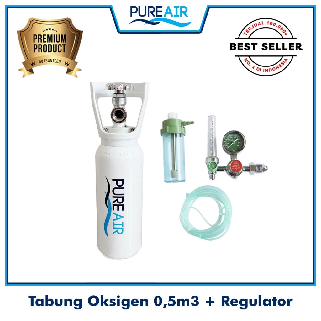 Jual Pureair Tabung Oksigen 0,3 M3 Set 3in1 (Tabung Isi Oksigen + Regulator + Selang Nasal ...