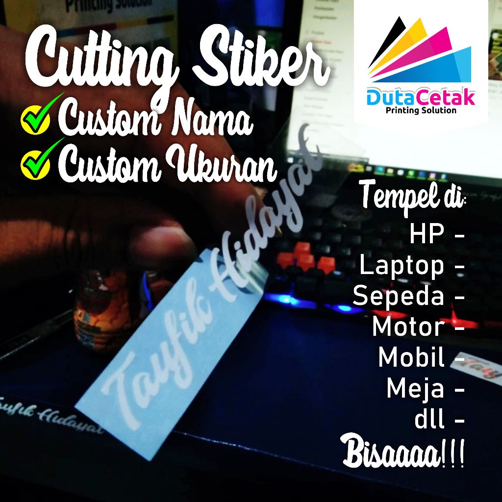 Jual Cutting Stiker Nama Custom Ukuran 10x2 cm bisa request Ukuran juga ...