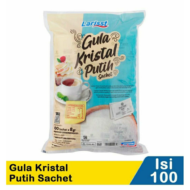 Jual Larrist gula kristal putih sachet 100 x 8 gr | Shopee Indonesia