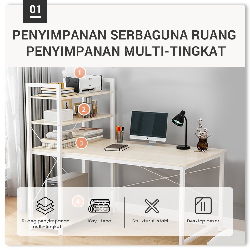 Jual iHOME Meja Kantor Meja Belajar Meja Komputer Putih【Dengan Rak ...
