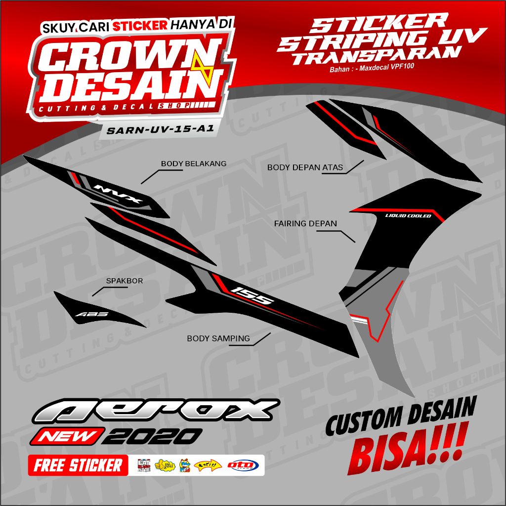 Jual Striping Aerox 155 New Connected Lis Original Transparan - Decal ...