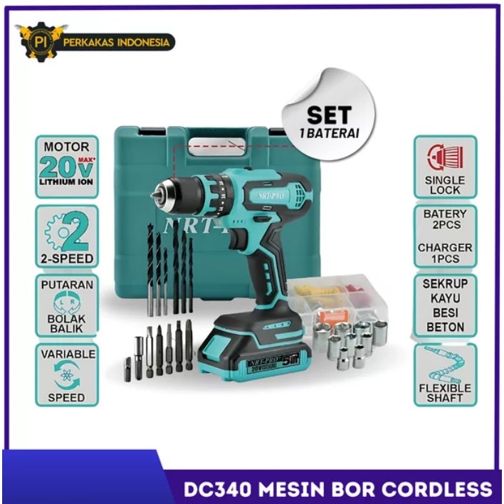 Jual Cordless NRT PRO DC340 SET 20V Mesin Bor Portable Impact Hammer ...