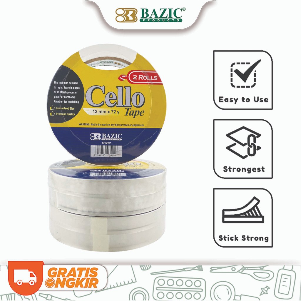 Jual Bazic Cello Tape 12mm x 72y isi 2 Pcs - Selotip | Shopee Indonesia