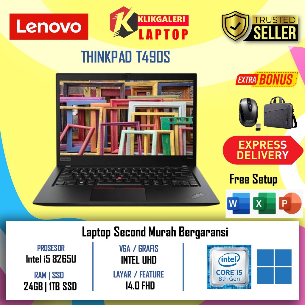 Jual Laptop Lenovo Thinkpad T490s Core i5 Gen 8 Ram 24GB SSD 1TB 14inch ...