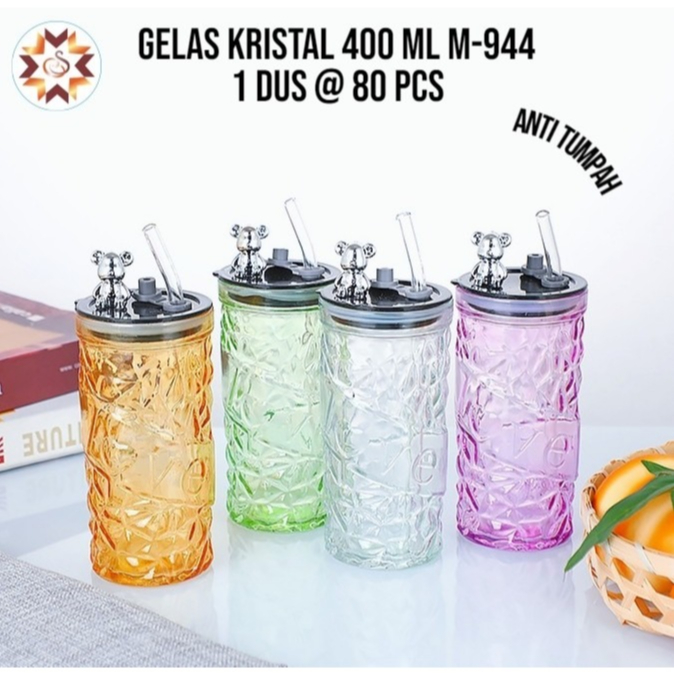 Jual Botol Minum Motif Kristal Tutup Beruang/ Tumblr Minum Kaca ...
