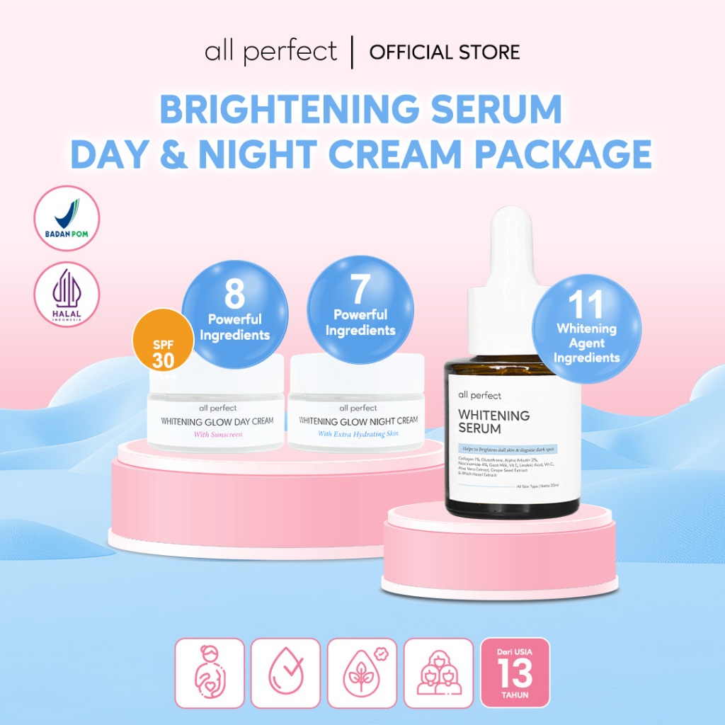 Jual ALL PERFECT Brightening Serum Day & Night Cream Package GET 3 PCS ...
