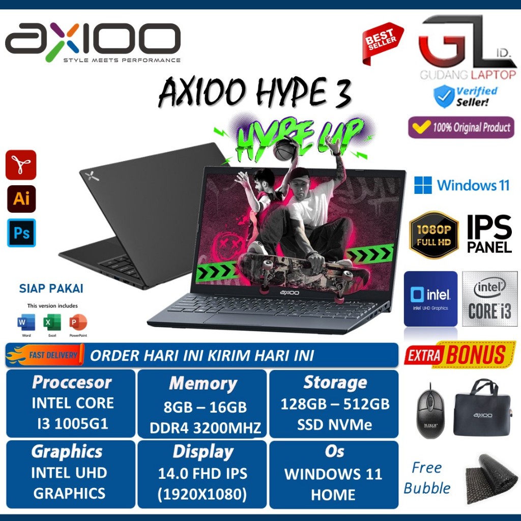 Jual Laptop Axioo Hype 3 Intel Core i3 1005G1 16GB RAM 512GB SSD 14.0 FHD IPS Win11 Home ...