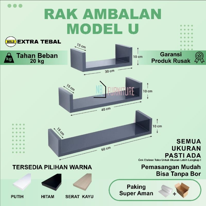 Jual RAK AMBALAN DINDING MINIMALIS,RAK BUKU MODEL U.(LEBAR TATAKAN 15CM ...