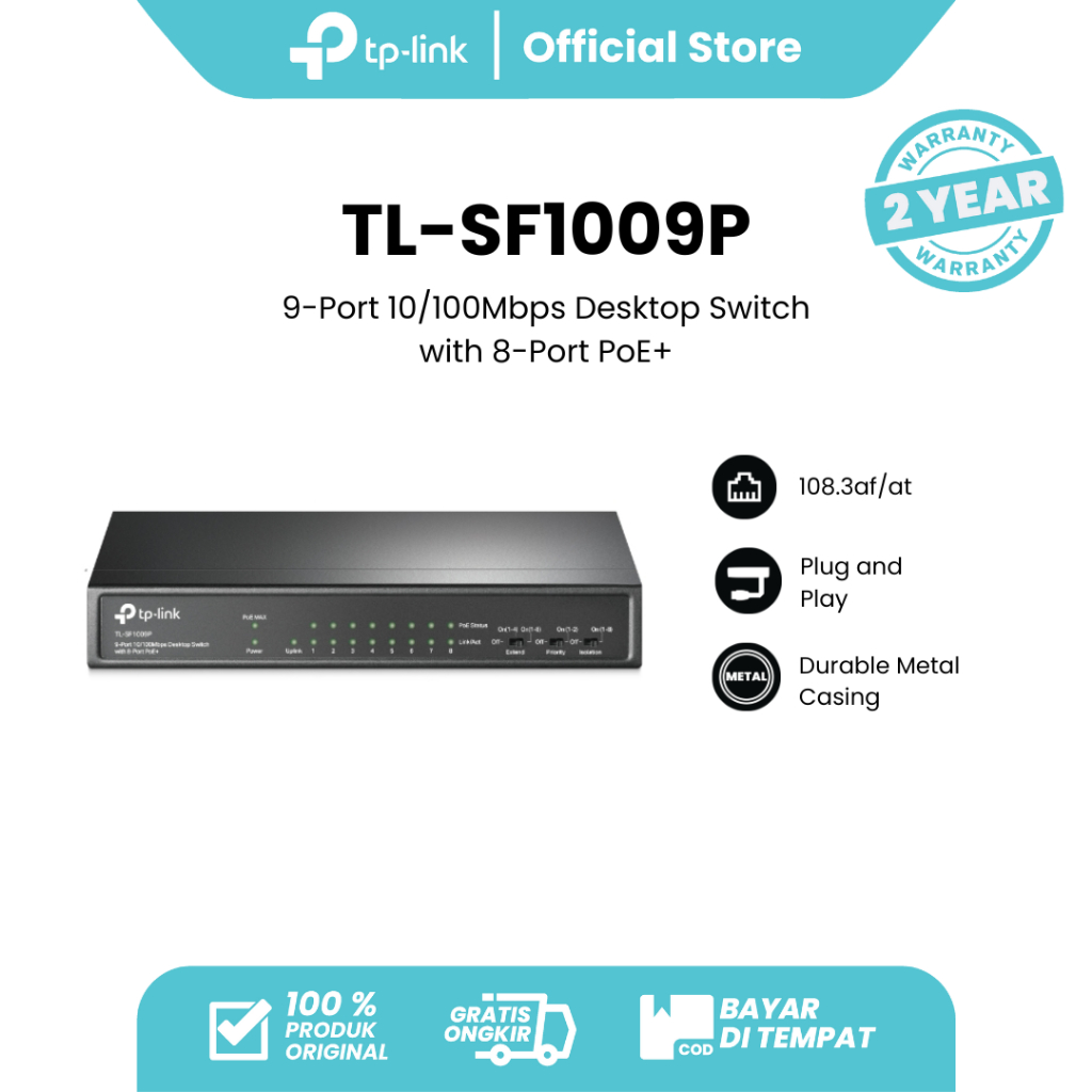 Jual TP-Link TL-SF1009P 9 Port 10/100Mbps Desktop Switch with 8 PoE+ Ports | Shopee Indonesia