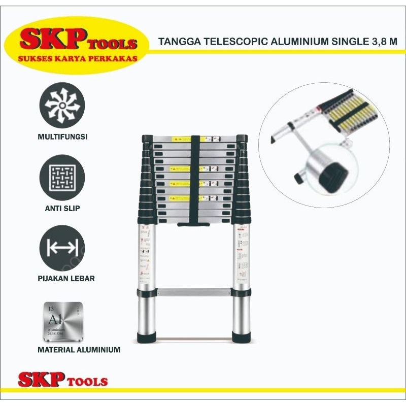 Jual TANGGA TELESCOPIC ALUMINIUM SINGLE / TANGGA ALUMINUM LADDER 3,8M ...