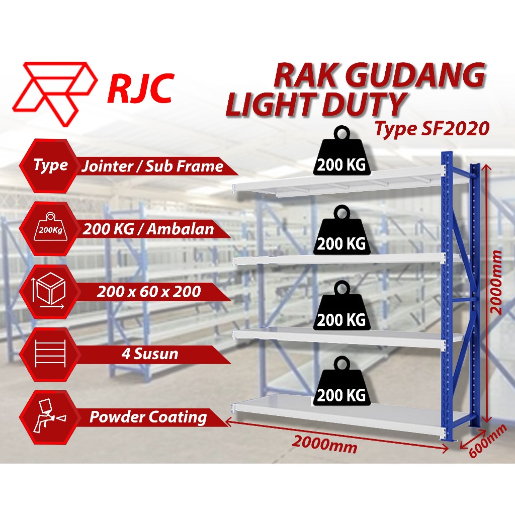 Jual Rak Besi Gudang 4 susun 2 meter 200 kg RJC rack gudang | Shopee ...
