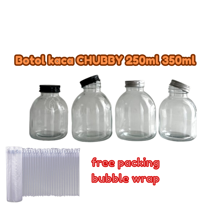 Jual Botol kaca CHUBBY estetik aesthetic ukuran 250ml 350ml / botol ...